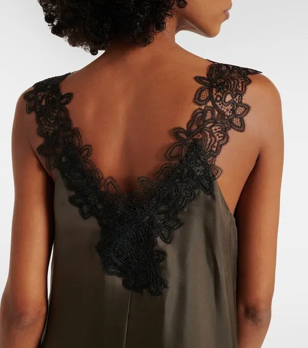 RÓHE Lace-trimmed Silk Maxi Dress - Brown
