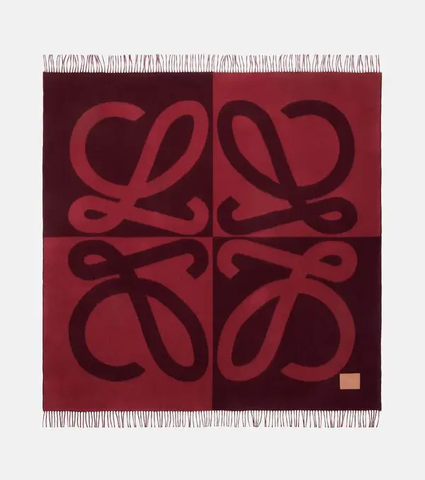 Loewe Anagram Fringed Wool And Cashmere Blanket - Burgundy