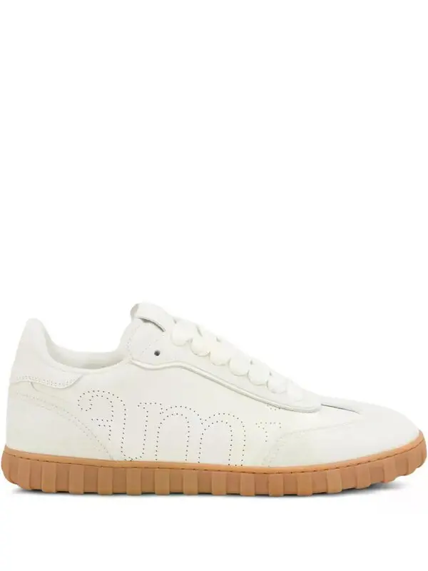 Ami Perforated Logo Leather Sneakers - Neutrals