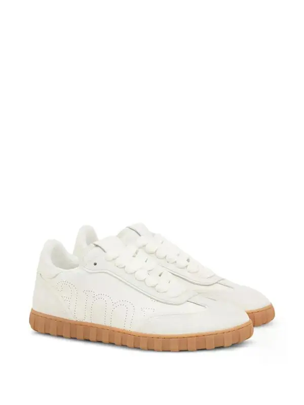 AMI Paris Perforated Logo Leather Sneakers - Neutrals