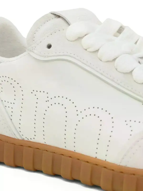 AMI Paris Perforated Logo Leather Sneakers - Neutrals
