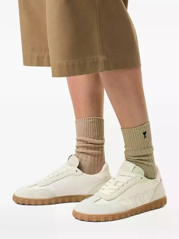 AMI Paris Perforated Logo Leather Sneakers - Neutrals