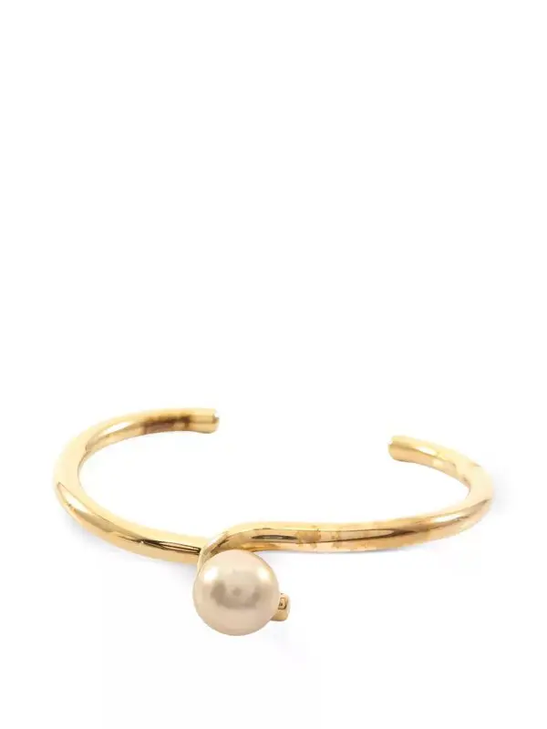 Celine 2010s Knot-detail Faux-pearl Bangle - Gold