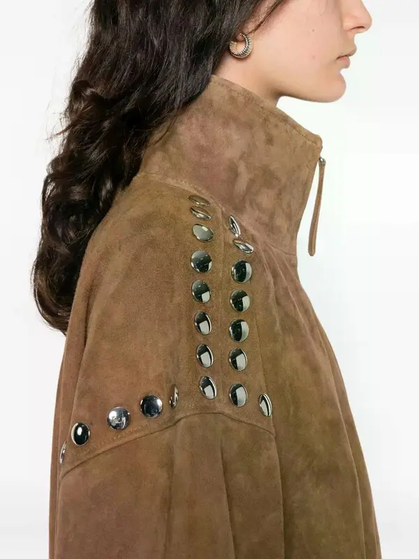 Sandro Studded Zip-up Jacket - Brown