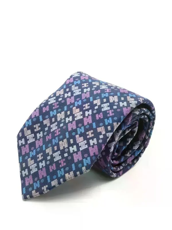 Hermès 2010s Patterned Standard Silk Tie - Blue