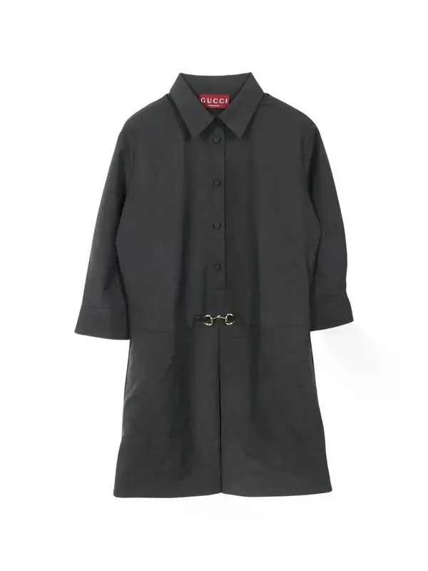 Gucci 2010s Horsebit Wool Midi Shirt Dress