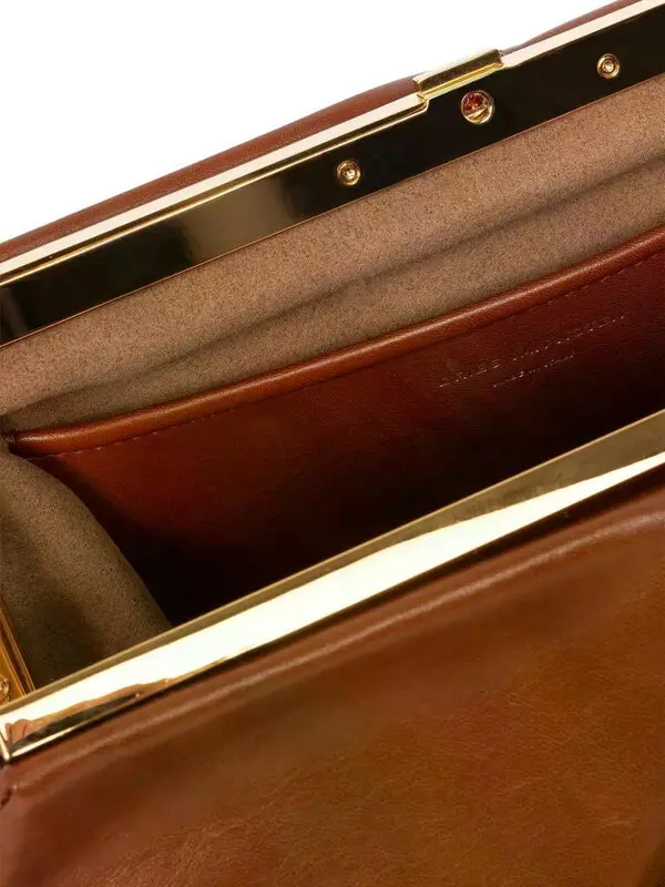 Dries Van Noten Pleated Leather Clutch With Beaded Strap