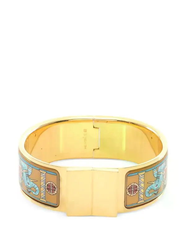 Hermès 2010s Gm Loquet Email Bangle - Gold