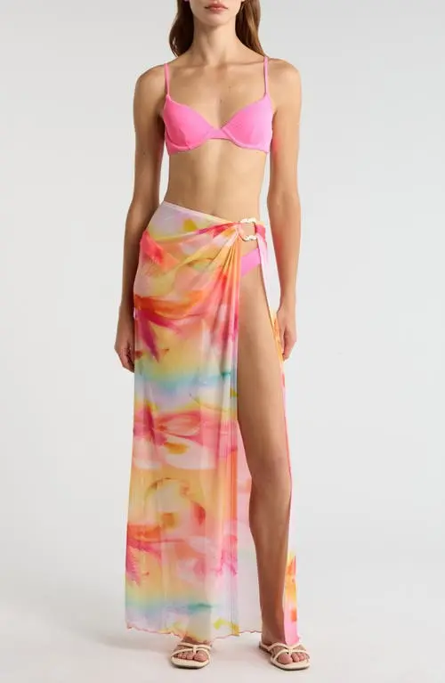 KULANI KINIS Sheer Mesh Maxi Cover-up Skirt - Frangipani Swirl