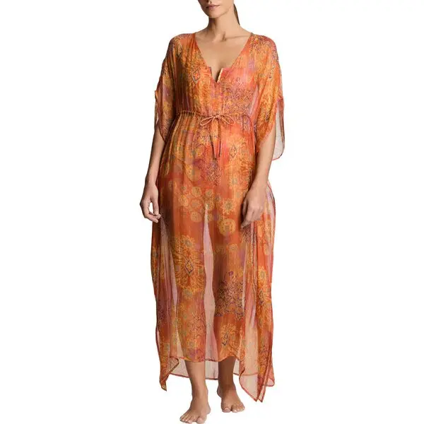 Ralph Lauren Metallic Stripe Sheer Cover-up Caftan - Multi
