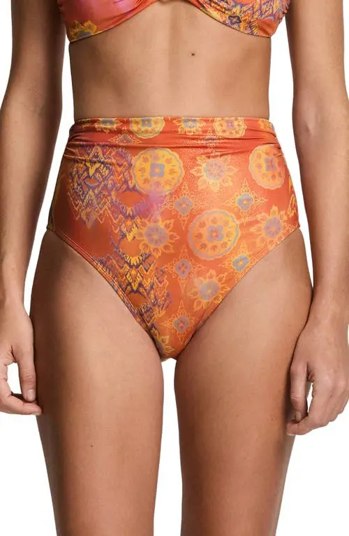 Ralph Lauren Shirred High-waisted Bikini Bottom - Orange Multi