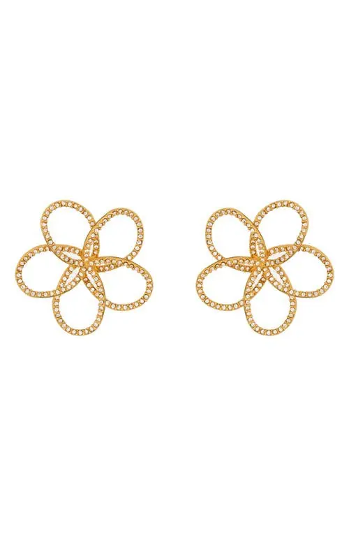 Oscar De La Renta Crystal Pavé Flower Chain Earrings - Gold/crystal