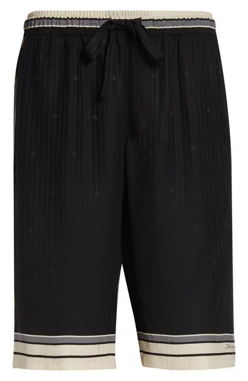 Dolce & Gabbana Logo & Stripe Silk Bermuda Shorts - Righe F.nero