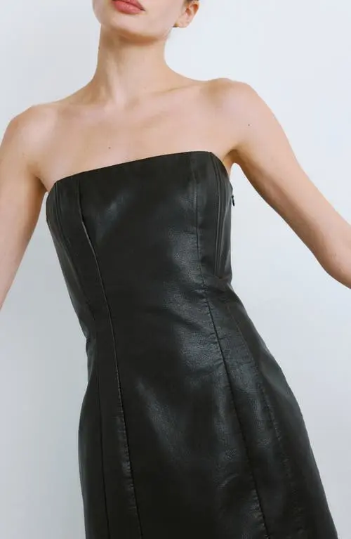 Mango Strapless Faux Leather Mini Dress
