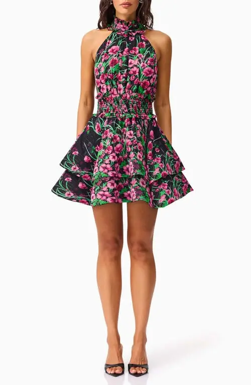 ELLIATT Floral Metallic Minidress - Black Multi