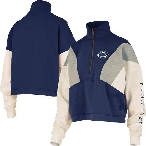 PRESSBOX Penn State Nittany Lions Color Block Quarter-zip Sweatshirt - Navy