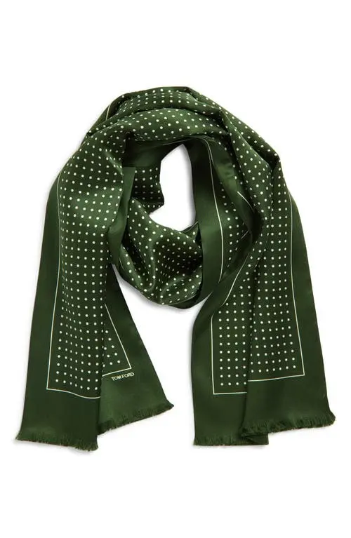 TOM FORD Polka Dot Mulberry Silk Fringe Scarf - Green Wood