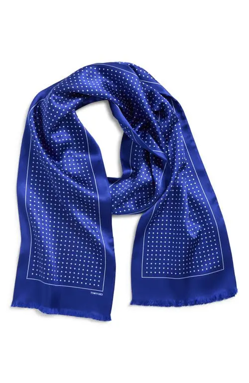 TOM FORD Polka Dot Mulberry Silk Fringe Scarf - Royal Blue