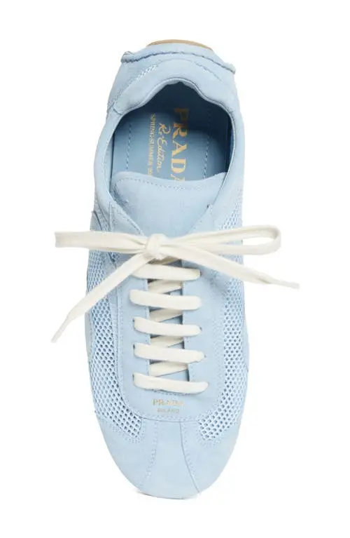 Prada Mixed Media Low Top Sneakers - Blue