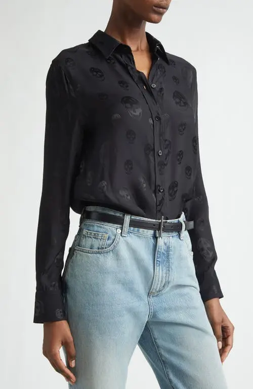 Alexander McQueen Slim-fit Skull-print Crêpe De Chine Shirt