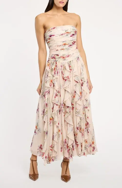 Cinq À Sept Gayla Iris Print Strapless Maxi Dress - Oatmilk Multi