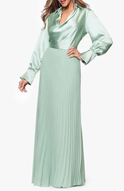 XSCAPE EVENINGS Pleated Satin Gown