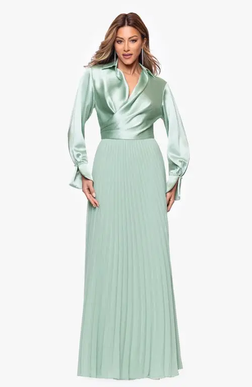 XSCAPE EVENINGS Pleated Satin Gown