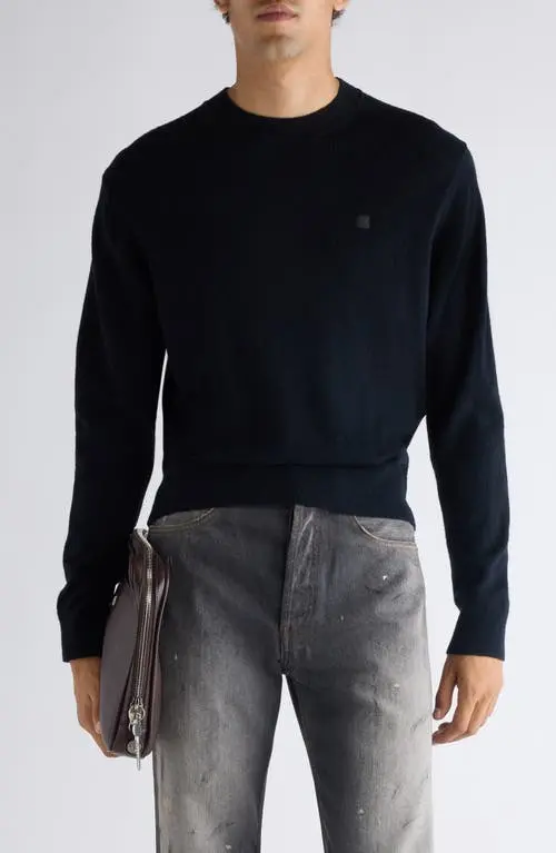 Acne Studios Kalas Core Face Patch Wool & Yak Hair Sweater - Black