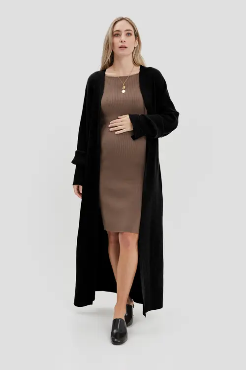 NOM MATERNITY Emaline Maxi-length Knit Cardigan - Black