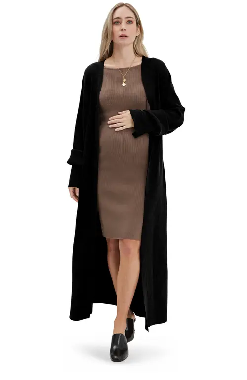 NOM MATERNITY Emaline Full Length Maternity Cardigan - Black