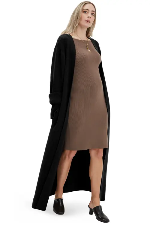 NOM MATERNITY Emaline Full Length Maternity Cardigan - Black