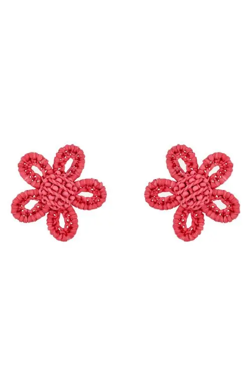 Oscar De La Renta Woven Flower Raffia Earrings - Rose