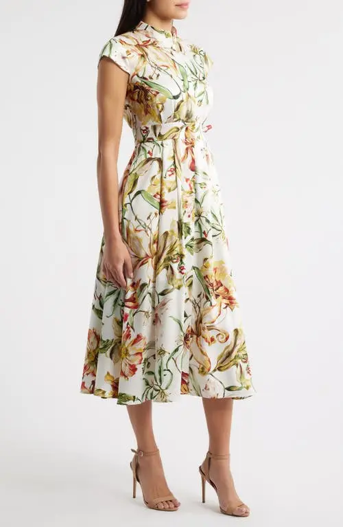 TAHARI ASL Floral Cap-sleeve Shirt Dress