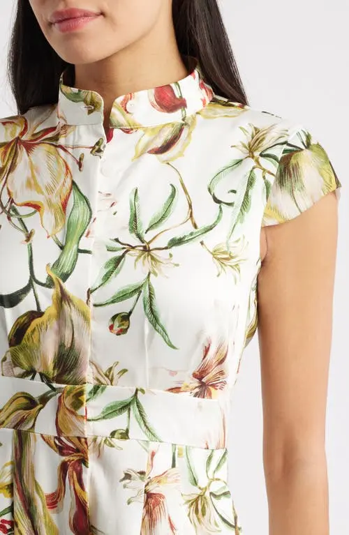 TAHARI ASL Floral Cap-sleeve Shirt Dress