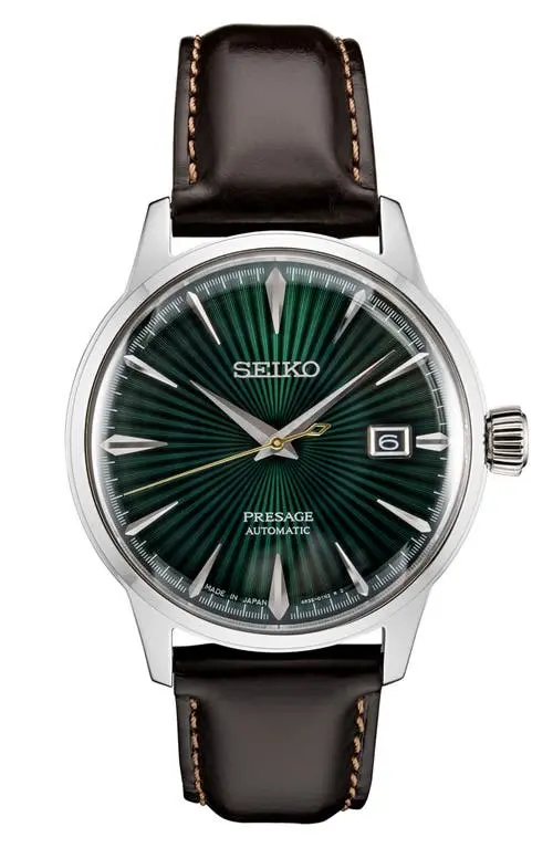 SEIKO WATCHES Presage Automatic Leather Strap Watch - Green