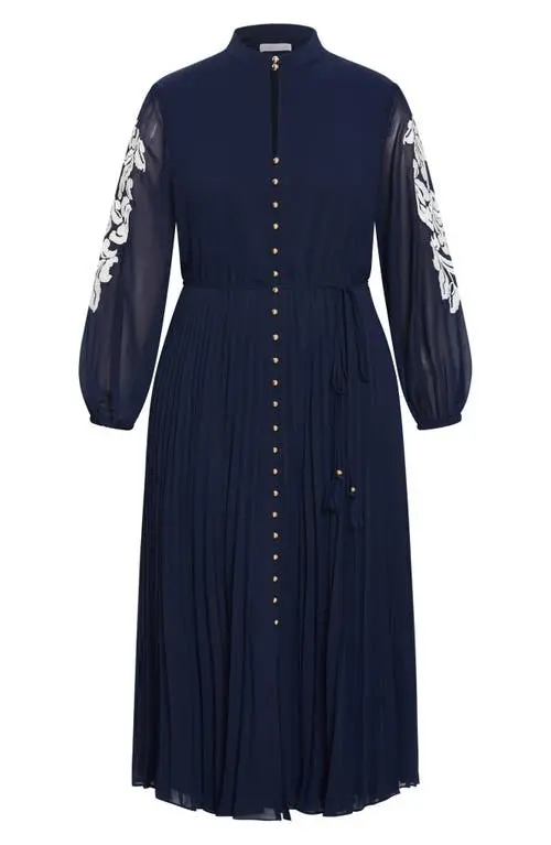 City Chic Adorn Pleated Long Sleeve Maxi Dress