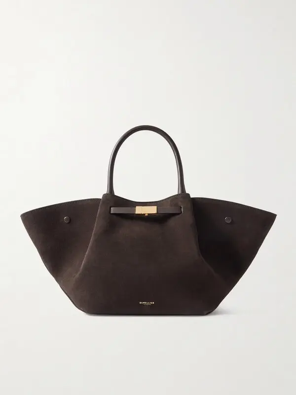 DEMELLIER The New York Midi Leather-trimmed Suede Tote - Brown