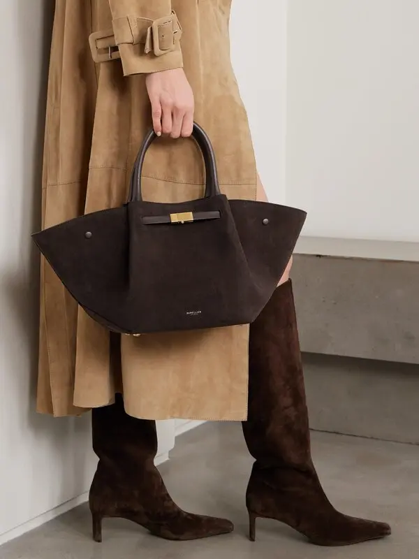DEMELLIER The New York Midi Leather-trimmed Suede Tote - Brown