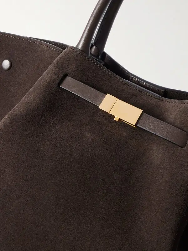 DEMELLIER The New York Midi Leather-trimmed Suede Tote - Brown