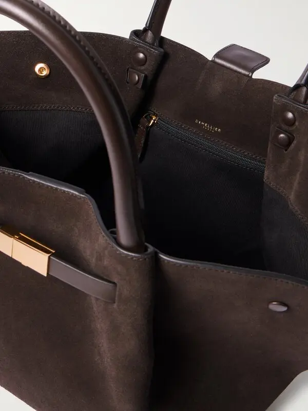 DEMELLIER The New York Midi Leather-trimmed Suede Tote - Brown