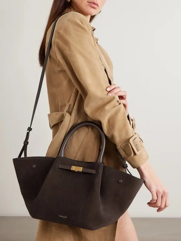 DEMELLIER The New York Midi Leather-trimmed Suede Tote - Brown