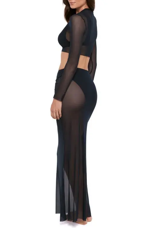Steve Madden Sheer Mesh Crop Cover-up Top - Black