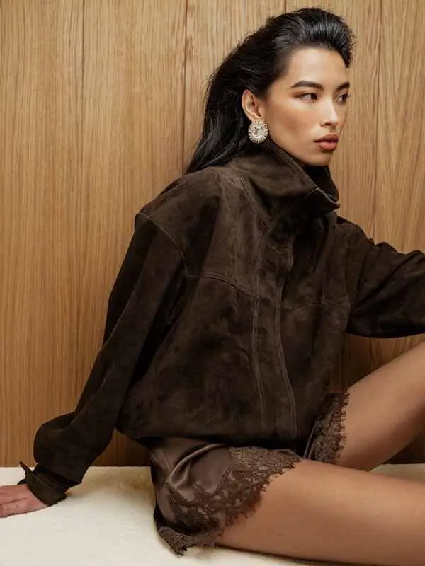 REFORMATION Veda Kendall Suede Jacket - Brown