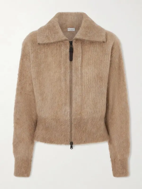 Brunello Cucinelli Ribbed Brushed-knit Zip-up Cardigan