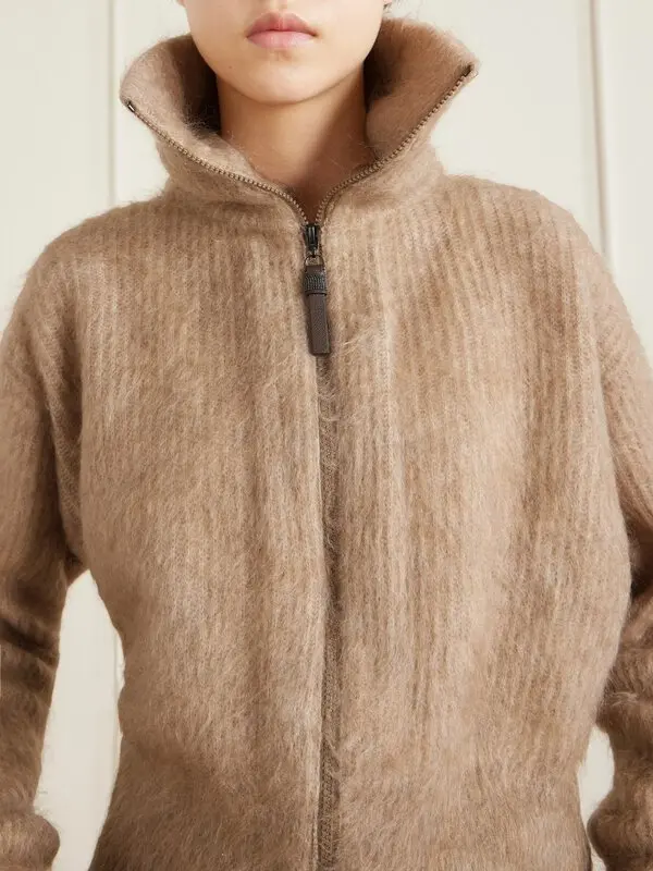 Brunello Cucinelli Ribbed Brushed-knit Zip-up Cardigan