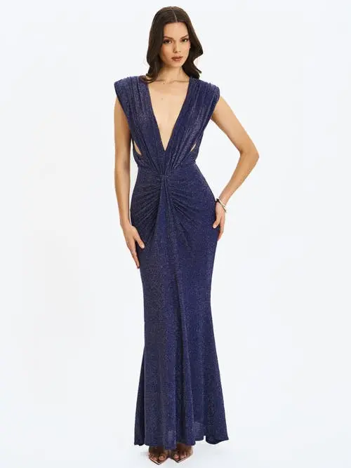 MISS CIRCLE NEW YORK Plunging Backless Maxi Dress