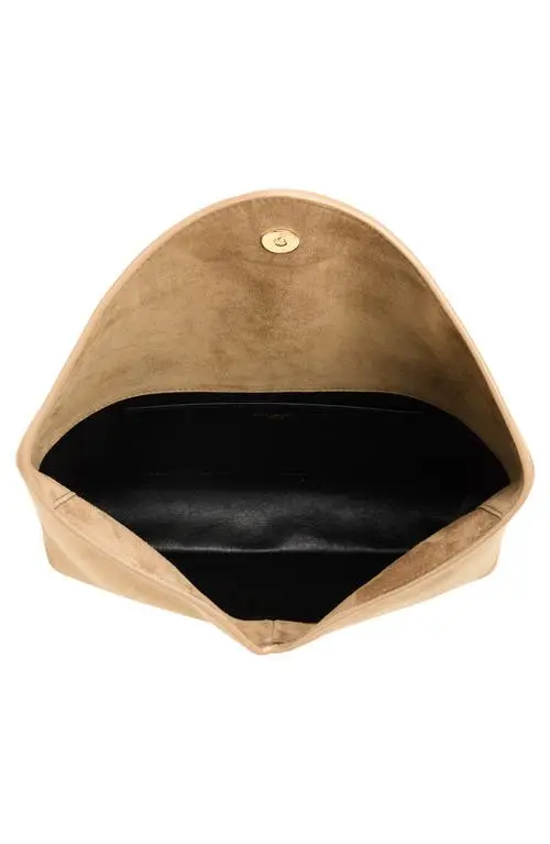 Saint Laurent Large Cassandre Suede Envelope Clutch - Light Cumin