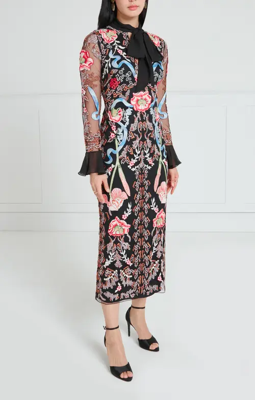 TEMPERLEY LONDON Bilbao Tie Midi Dress - Black