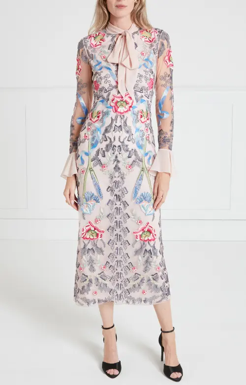 TEMPERLEY LONDON Bilbao Tie Midi Dress - Rosewater