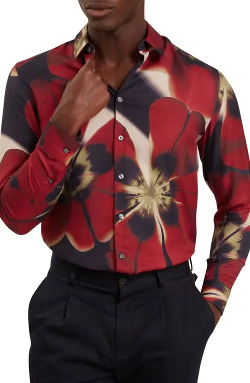 Ted Baker London Phelin Floral Stretch Cotton Button-up Shirt - Red/navy